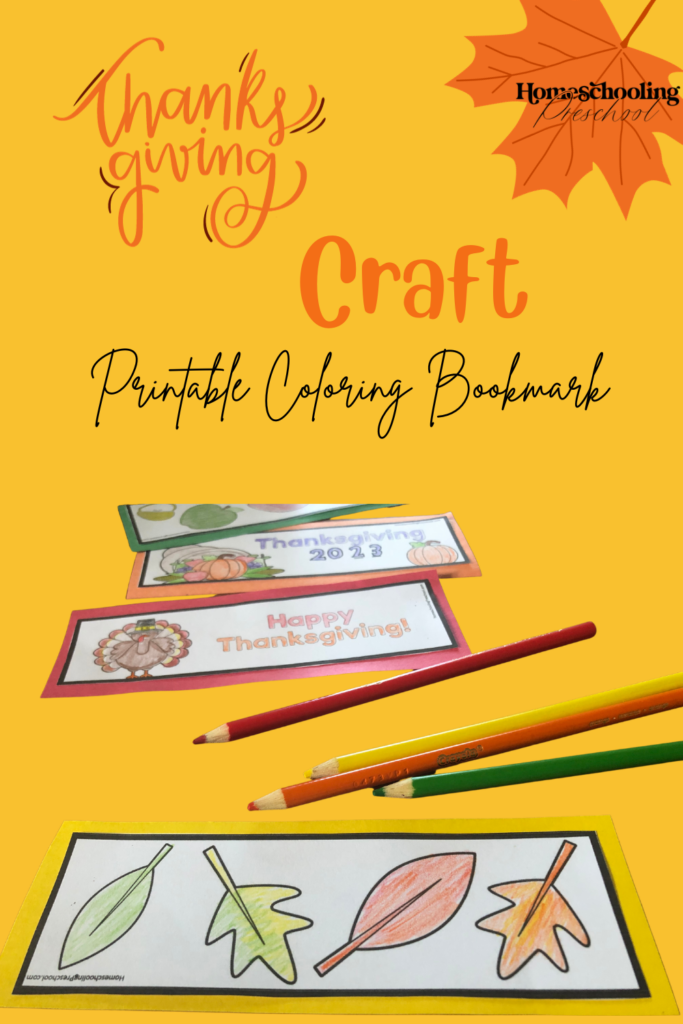 Thanksgiving Craft: Printable Coloring Bookmark - Homeschooling Preschool