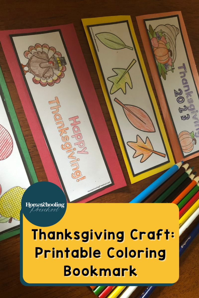 Thanksgiving Craft: Printable Coloring Bookmark - Homeschooling Preschool