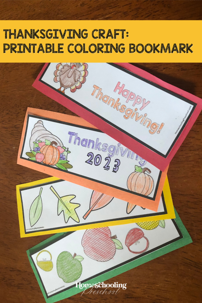 Thanksgiving Craft: Printable Coloring Bookmark - Homeschooling Preschool
